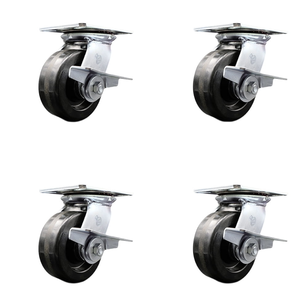 5 Inch Phenolic Caster Set with Roller Bearing 4 Brake and 2 Swivel ...