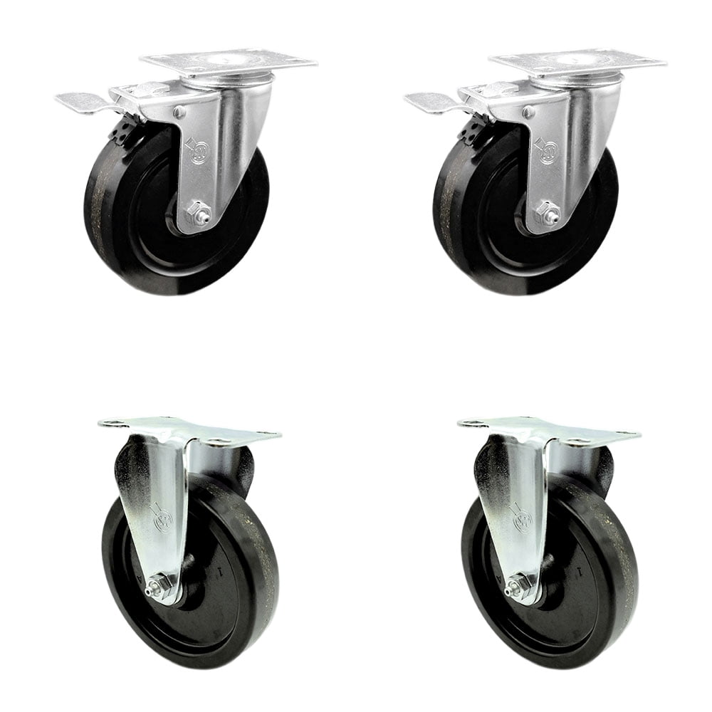 5 Inch Phenolic Swivel Top Plate Caster Set 2 Lock Brakes 2 Rigid ...