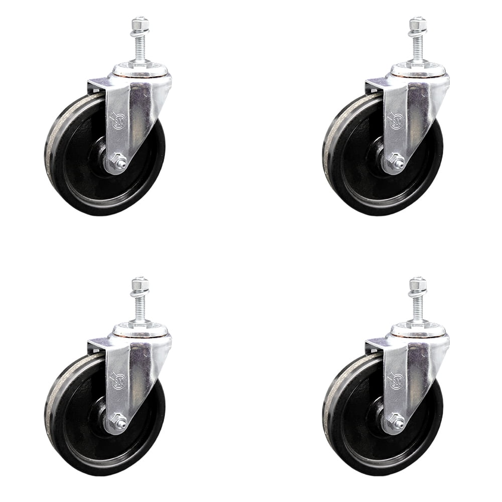 5 Inch Phenolic Wheel Swivel 10mm Threaded Stem Caster Set Service ...