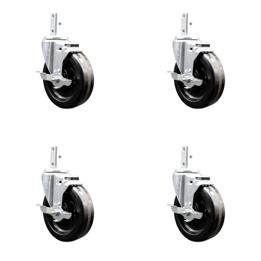 5 Inch Phenolic Wheel Swivel 7/8 Inch Square Stem Caster Set with Brake ...