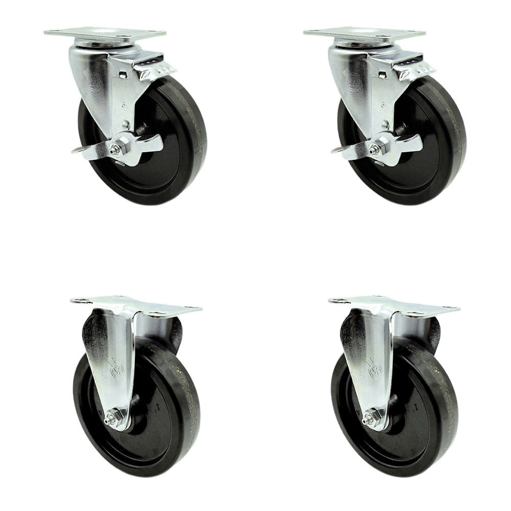 5 Inch Phenolic Wheel Swivel Top Plate Caster Set with 2 Brake 2 Rigid ...