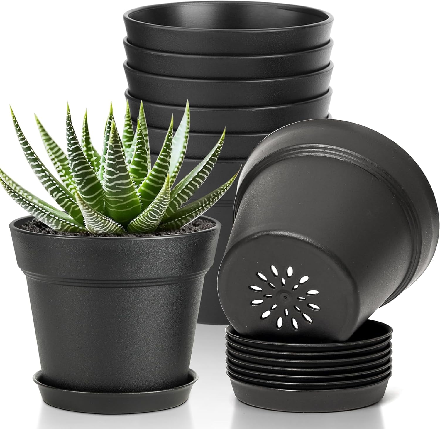 5 Inch Plant Pot 8-Pack, Plastic Pots with Drainage Hole and Saucer ...