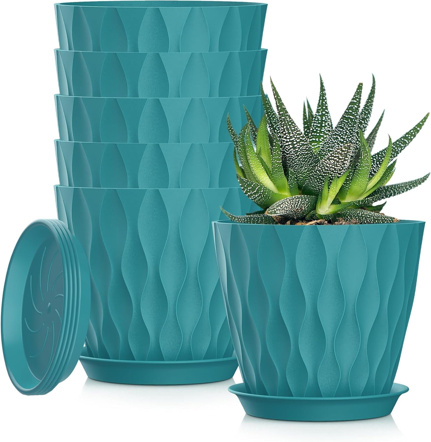 5 Inch Planter Pots, 6 Pack Indoor Flower Pots with Drainage Holes and ...