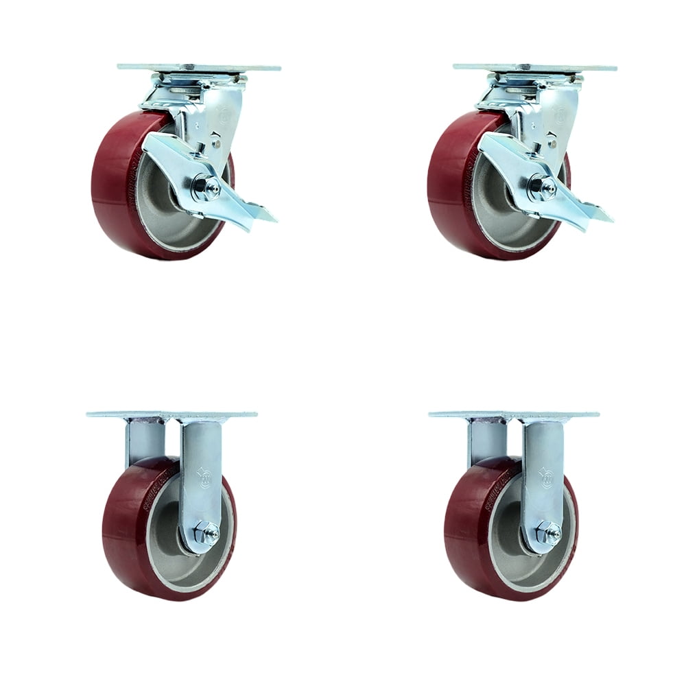 5 Inch Poly on Aluminum Caster Set with Roller Bearings 2 Brakes 2 ...
