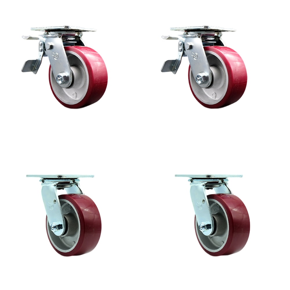 5 Inch Poly on Aluminum Swivel Caster Set with Roller Bearing 2 Total ...