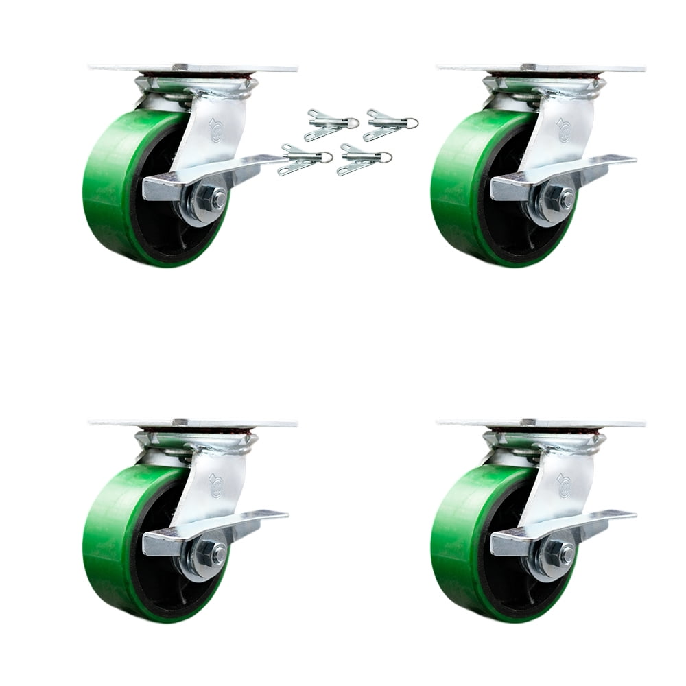 5 Inch Poly on Cast Iron Caster Set with Ball Bearing and Brakes/Swivel ...