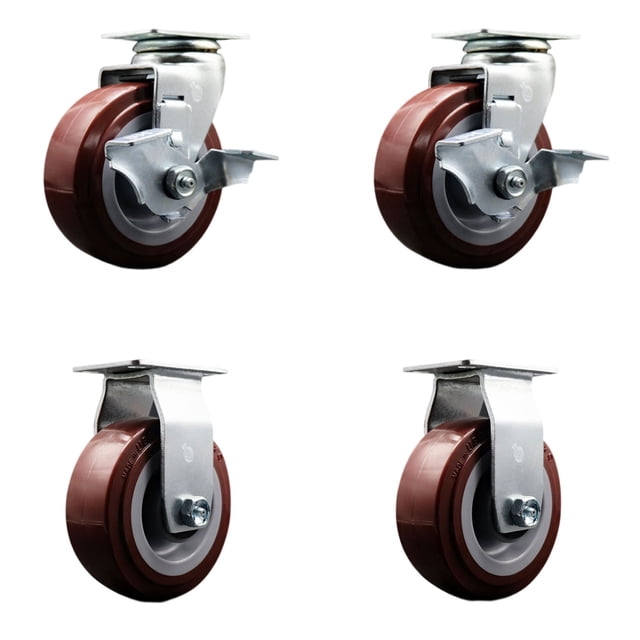 5 Inch Poly on Polyolefin Caster Set with Ball Bearings 2 Brakes 2 ...
