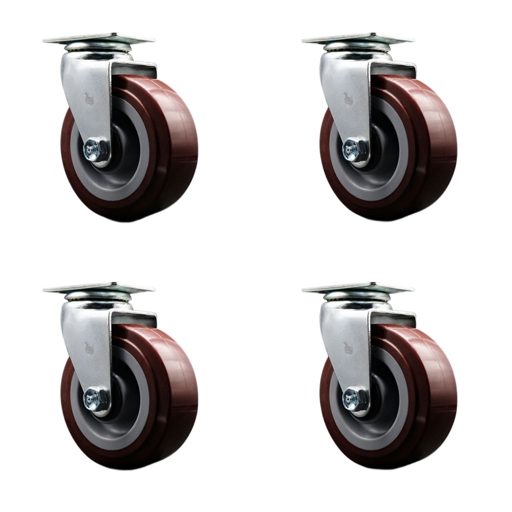 5 Inch Poly on Polyolefin Wheel Swivel Caster Set with Ball Bearings ...