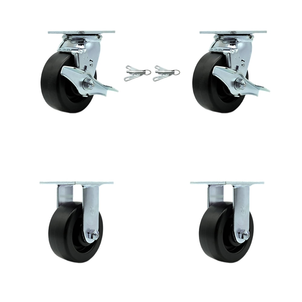 5 Inch Polyolefin Caster Set with 2 Brakes/Swivel Lock 2 Rigid Service ...