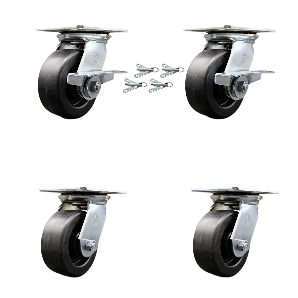 5 Inch Polyolefin Caster Set with Ball Bearing 4 Swivel Lock and 2 ...