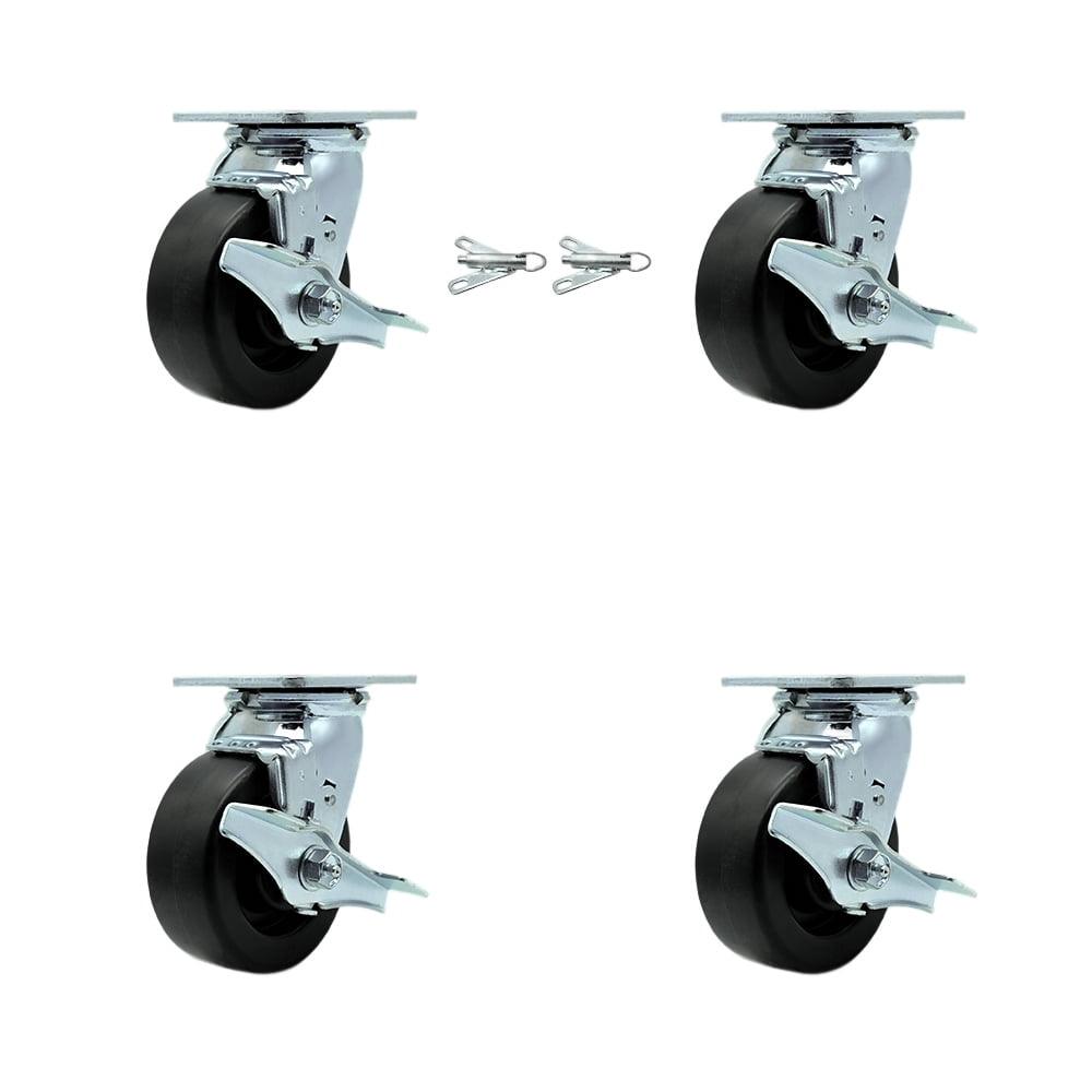 5 Inch Polyolefin Caster Set with Ball Bearings 4 Brake 2 Swivel Lock ...