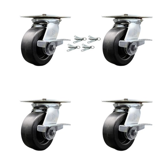5 Inch Polyolefin Caster Set with Roller Bearing and Brakes/Swivel ...