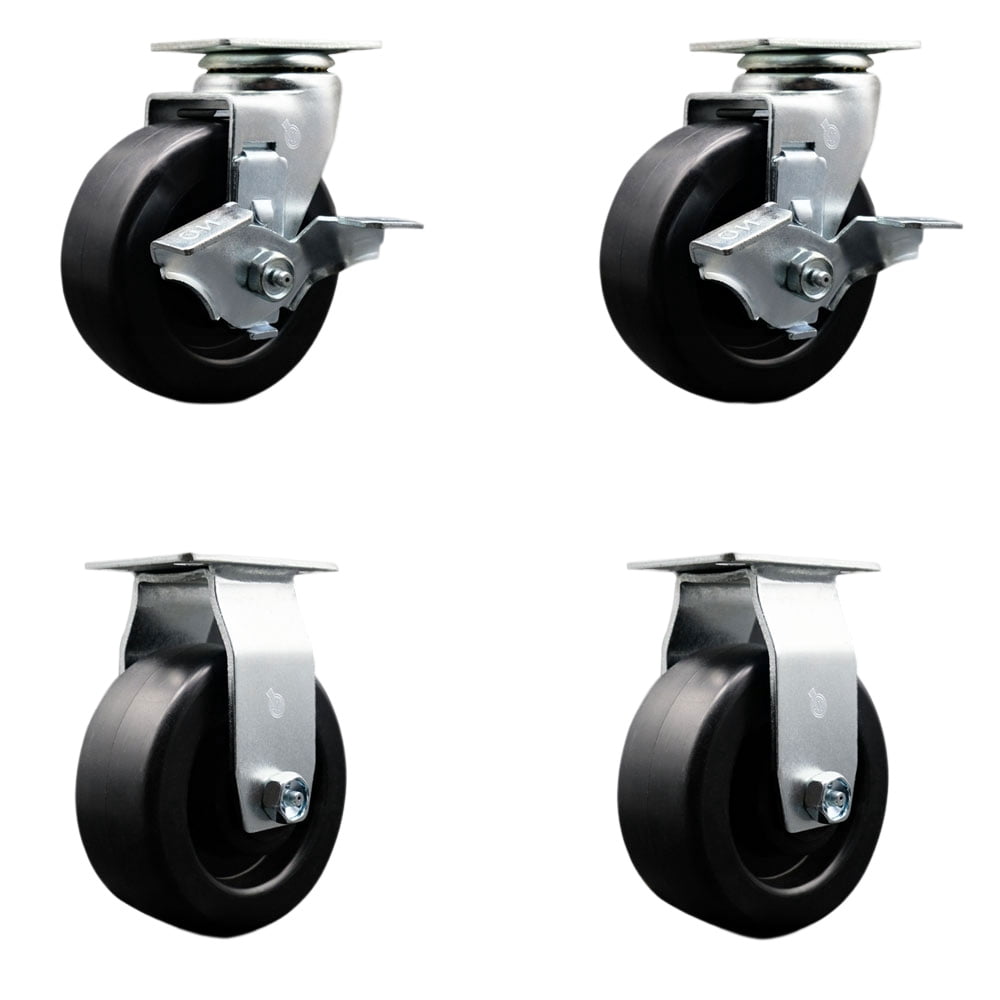 5 Inch Polyolefin Caster Set with Roller Bearings 2 Brakes 2 Rigid SCC ...