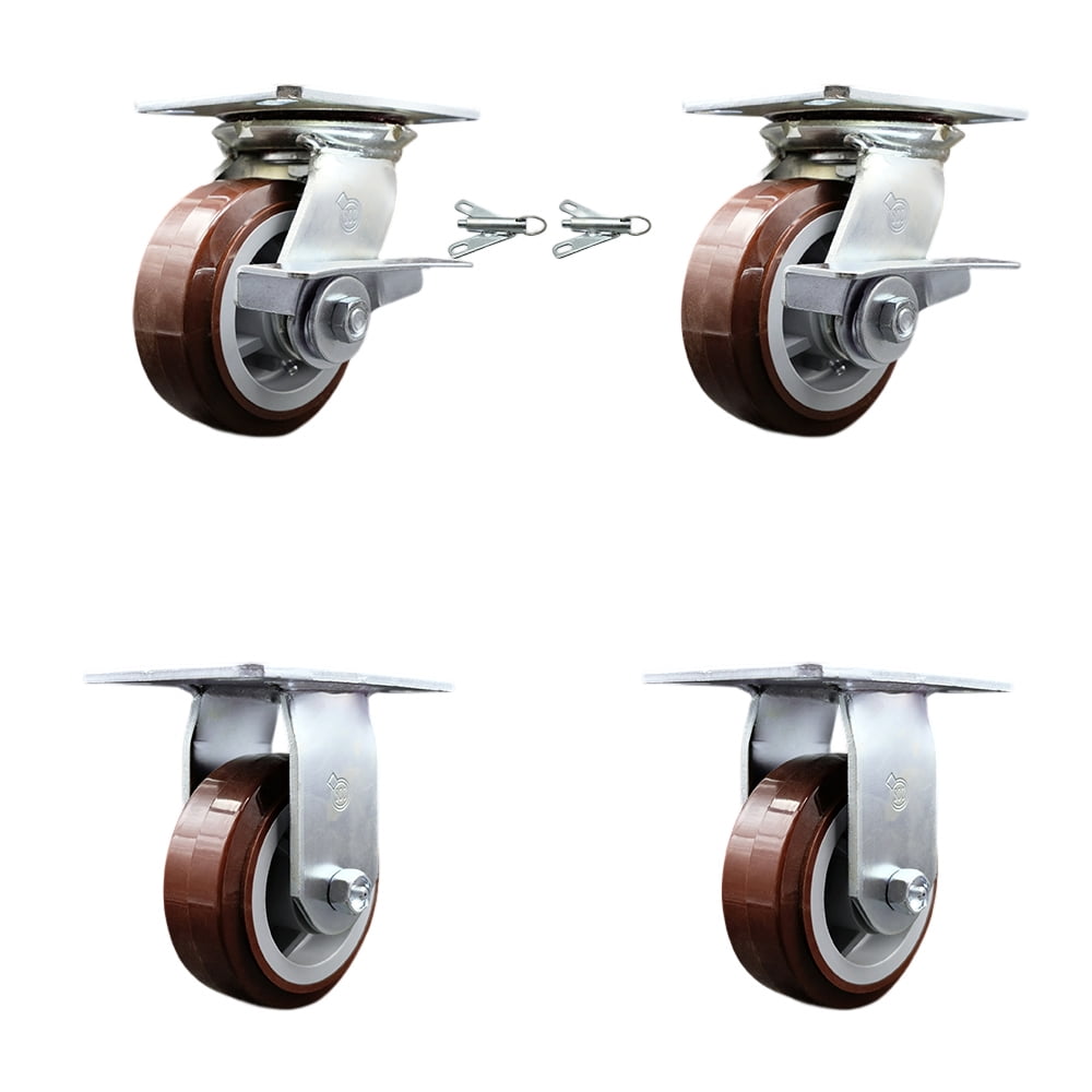 5 Inch Polyurethane Caster Set 2 Brakes/Swivel Locks and 2 Rigid ...