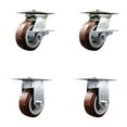 5 Inch Polyurethane Caster Set with Roller Bearing 2 Brakes and 2 Rigid ...