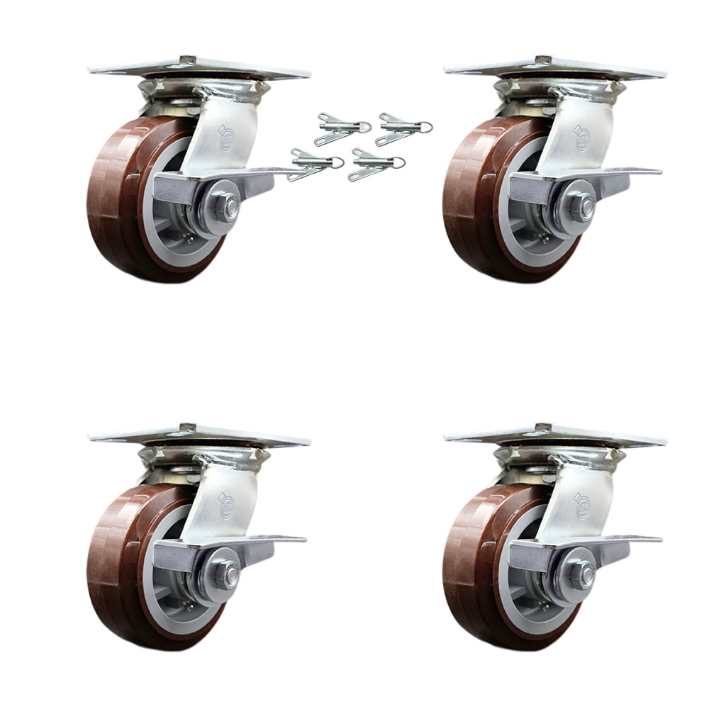 5 Inch Polyurethane Caster Set with Roller Bearing and Brakes/Swivel ...