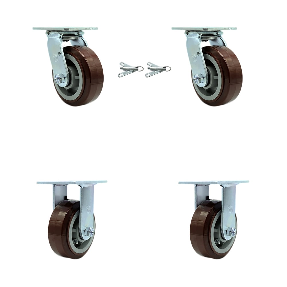 5 Inch Polyurethane Caster Set with Roller Bearings 2 Swivel Lock 2 ...