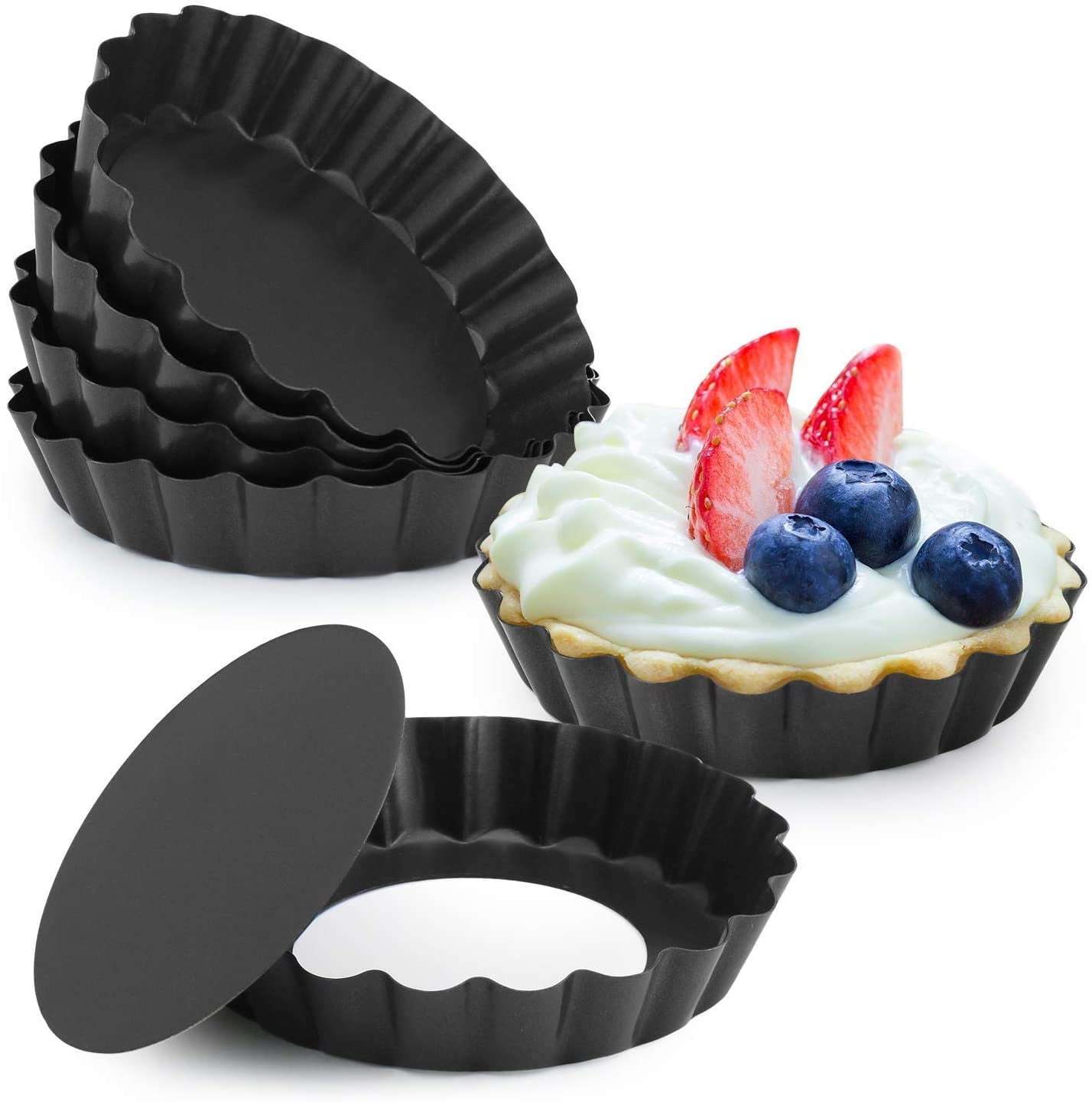 5 Inch Quiche Pans with Removable Bottom, Non-Stick, Fluted Sides, Mini ...