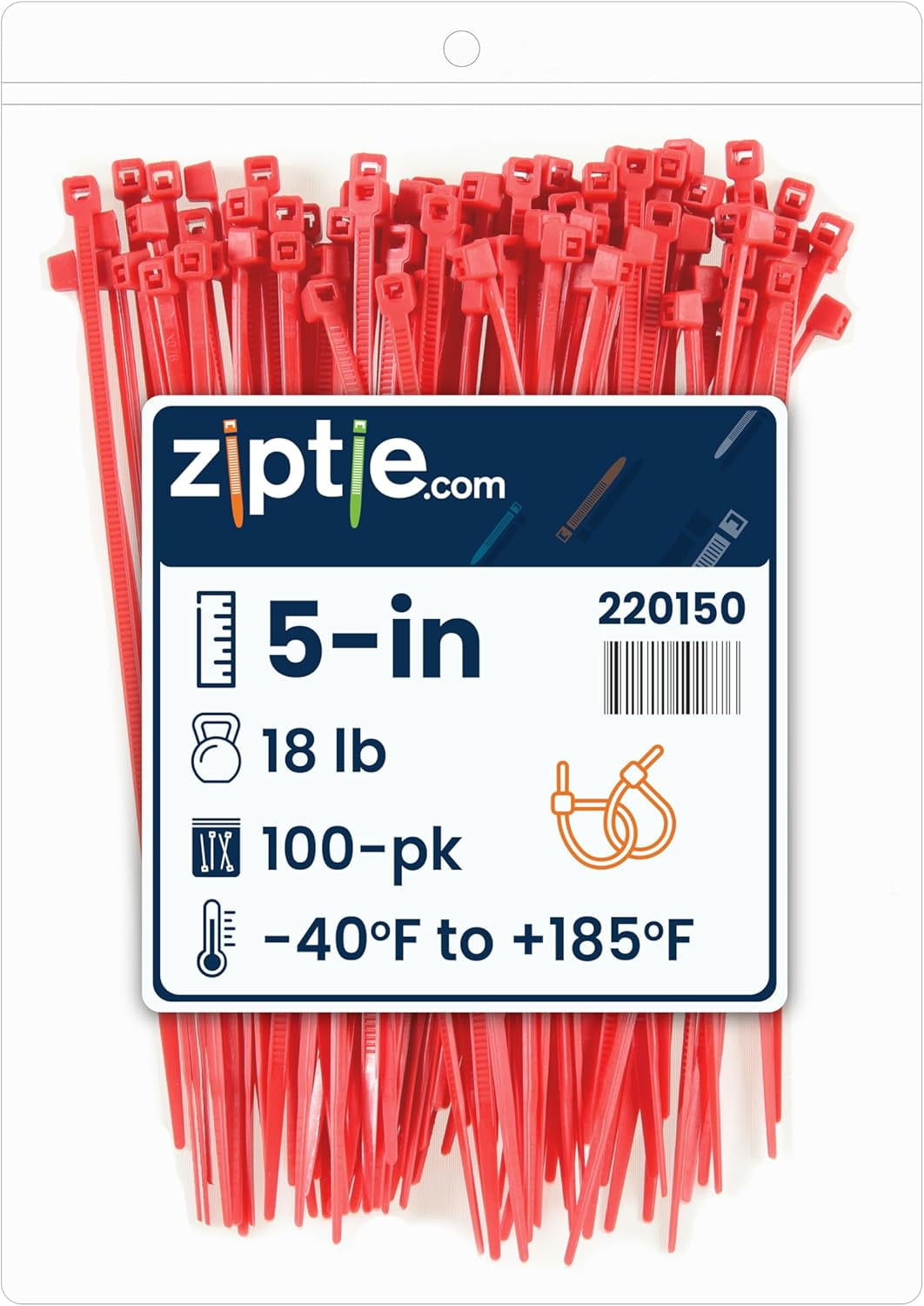 5-Inch Red Multi-Purpose Zip Ties - 18-lb Tensile Strength Cord ...