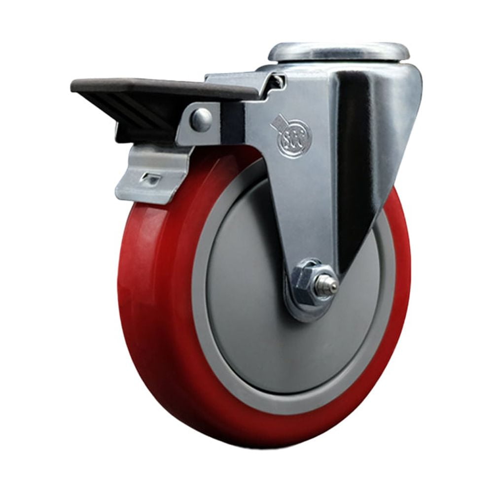 5 Inch Red Poly Wheel Swivel Bolt Hole Caster with Posi Lock Brake SCC ...