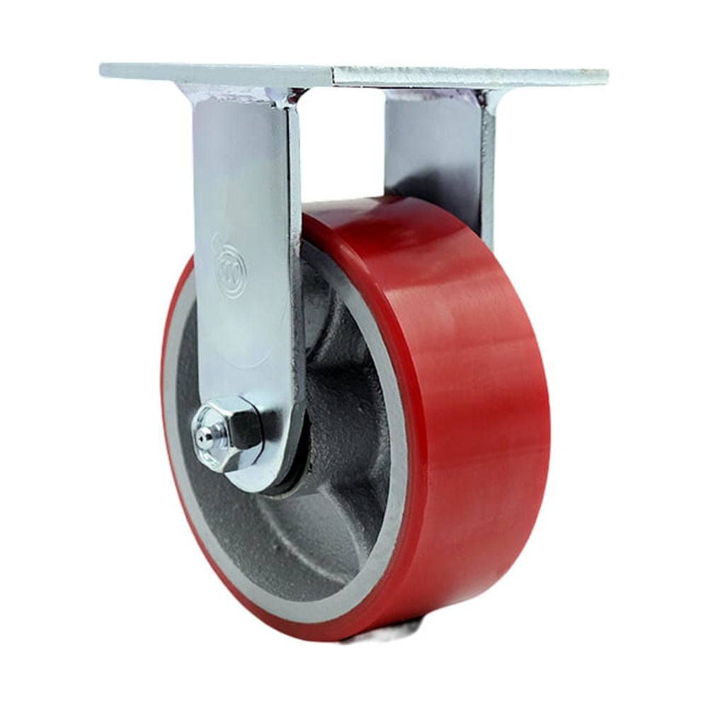 5 Inch Red Poly on Cast Iron Wheel Rigid Caster with Ball Bearing ...