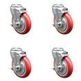 5 Inch Red Polyurethane Wheel Swivel Bolt Hole Caster Set with Brake ...