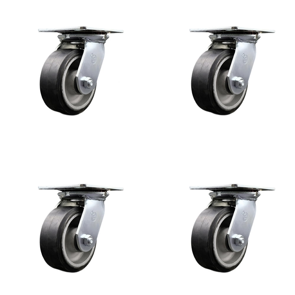 5 Inch Rubber on Aluminum Caster Set with Ball Bearings and Swivel ...