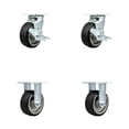 5 Inch Rubber on Aluminum Caster Set with Roller Bearings 2 Brakes 2 ...