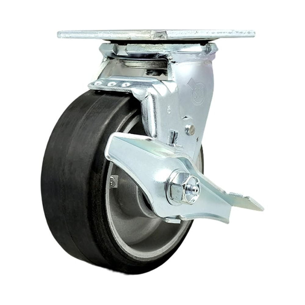 5 Inch Rubber on Aluminum Swivel Caster with Ball Bearing and Brake SCC ...