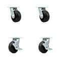 5 Inch Rubber on Steel Swivel Caster Set with Roller Bearing 2 Brake ...