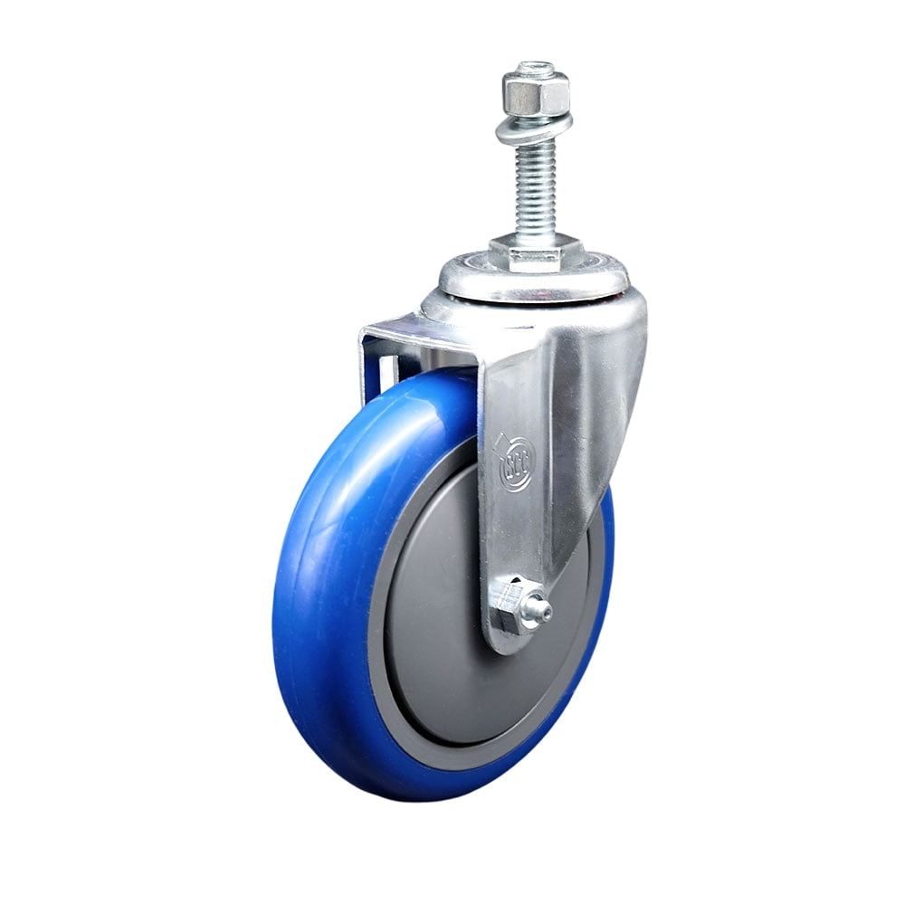 5 Inch SS Blue Polyurethane Wheel Swivel 3/8 Inch Threaded Stem Caster ...