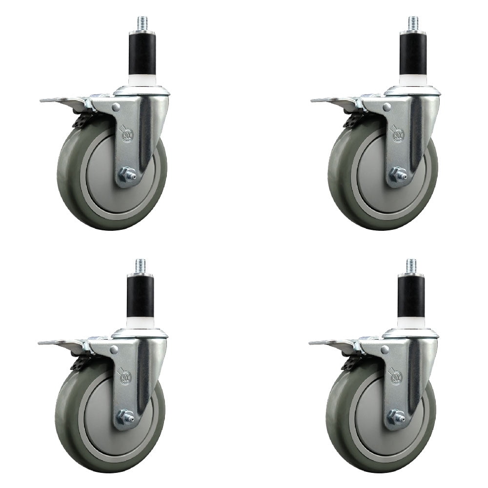 5 Inch SS Gray Poly Swivel 1-3/8 Inch Expanding Stem Caster Set Total Lock Brake - Walmart.com