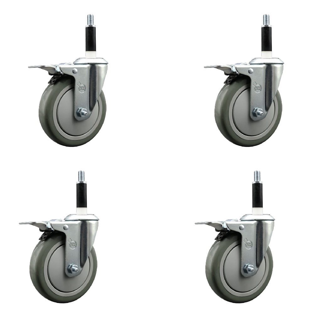 5 Inch SS Gray Poly Swivel 7/8 Inch Expanding Stem Caster Set Total ...