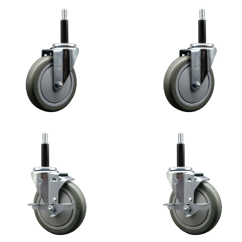5 Inch SS Gray Poly Wheel Swivel 3/4 Inch Expanding Stem Caster Set 2 ...