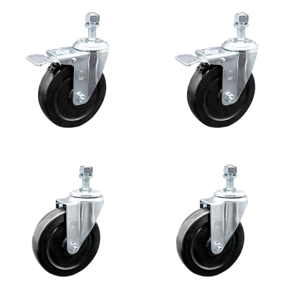5 Inch SS Hard Rubber Swivel ½ Inch Threaded Stem Caster Set 2 Total ...