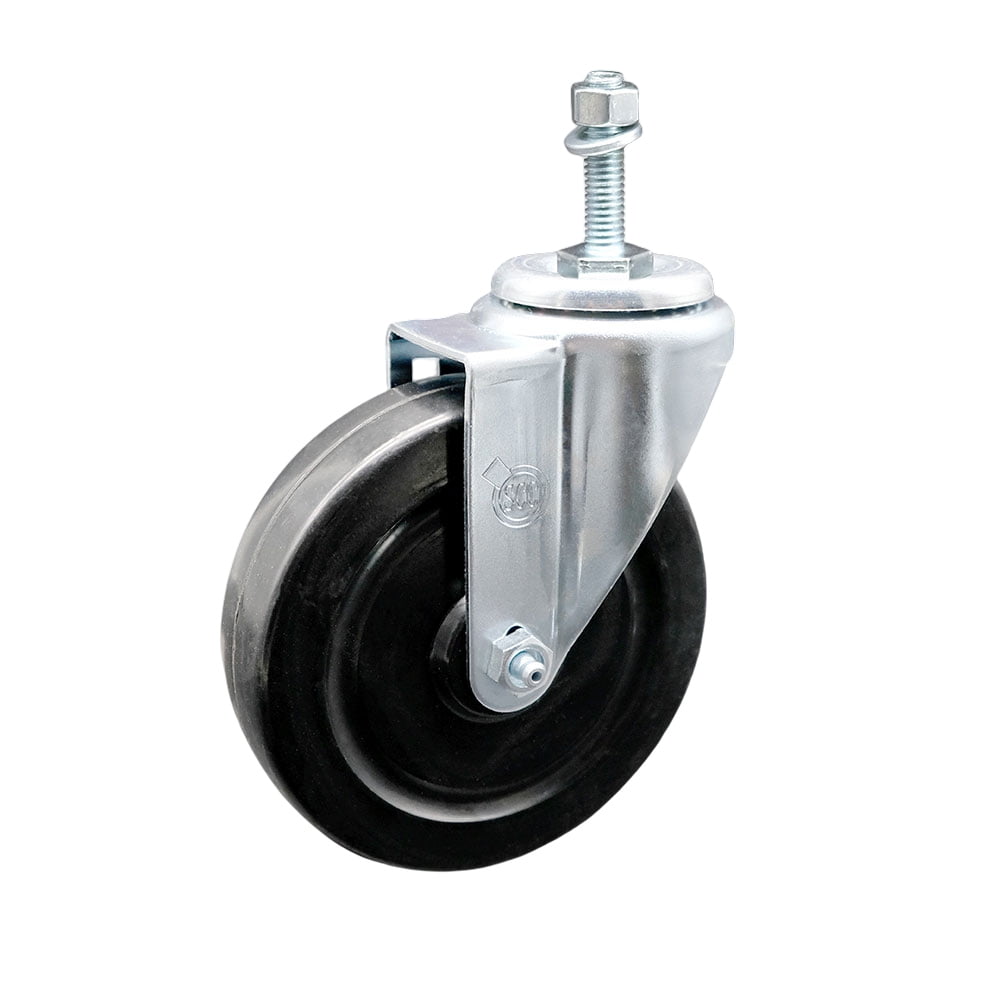 5 Inch SS Hard Rubber Wheel Swivel 10mm Threaded Stem Caster Service ...