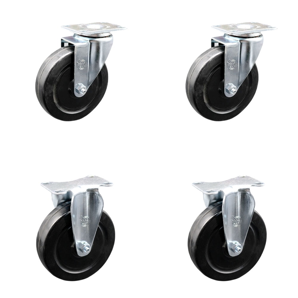 5 Inch SS Hard Rubber Wheel Swivel Top Plate Caster Set with 2 Rigid ...