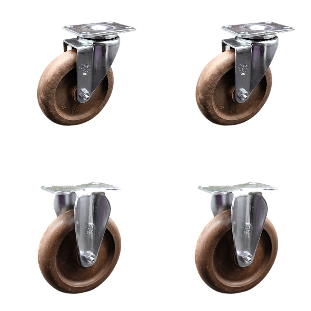 5 Inch SS High Temp Glass Filled Nylon Swivel Top Plate Caster Set with ...