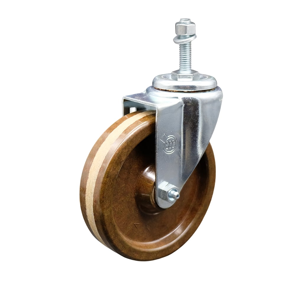 5 Inch SS High Temp Phenolic Wheel Swivel 10mm Threaded Stem Caster SCC ...