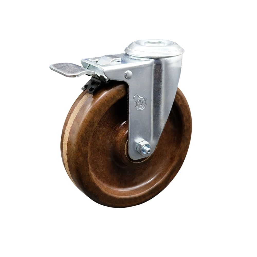5 Inch SS High Temp Phenolic Wheel Swivel Bolt Hole Caster with Total ...