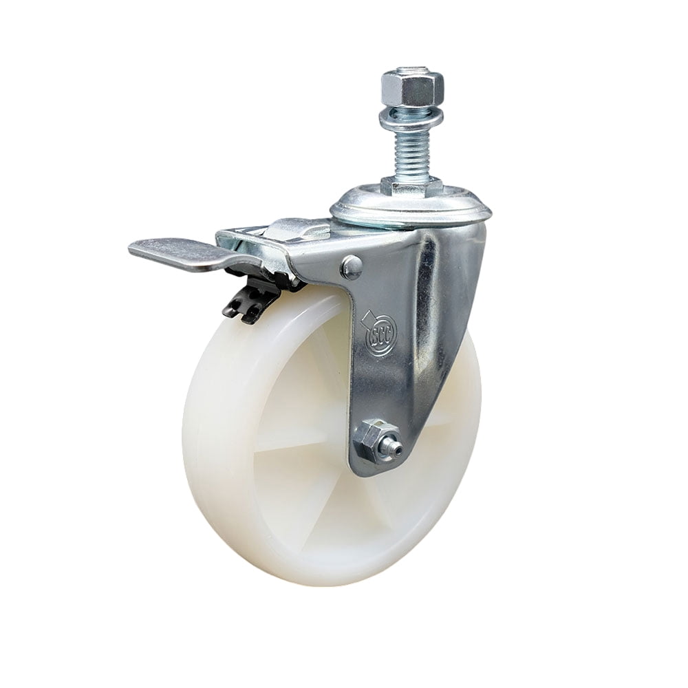 5 Inch SS Nylon Wheel Swivel 12mm Threaded Stem Caster with Total Lock ...