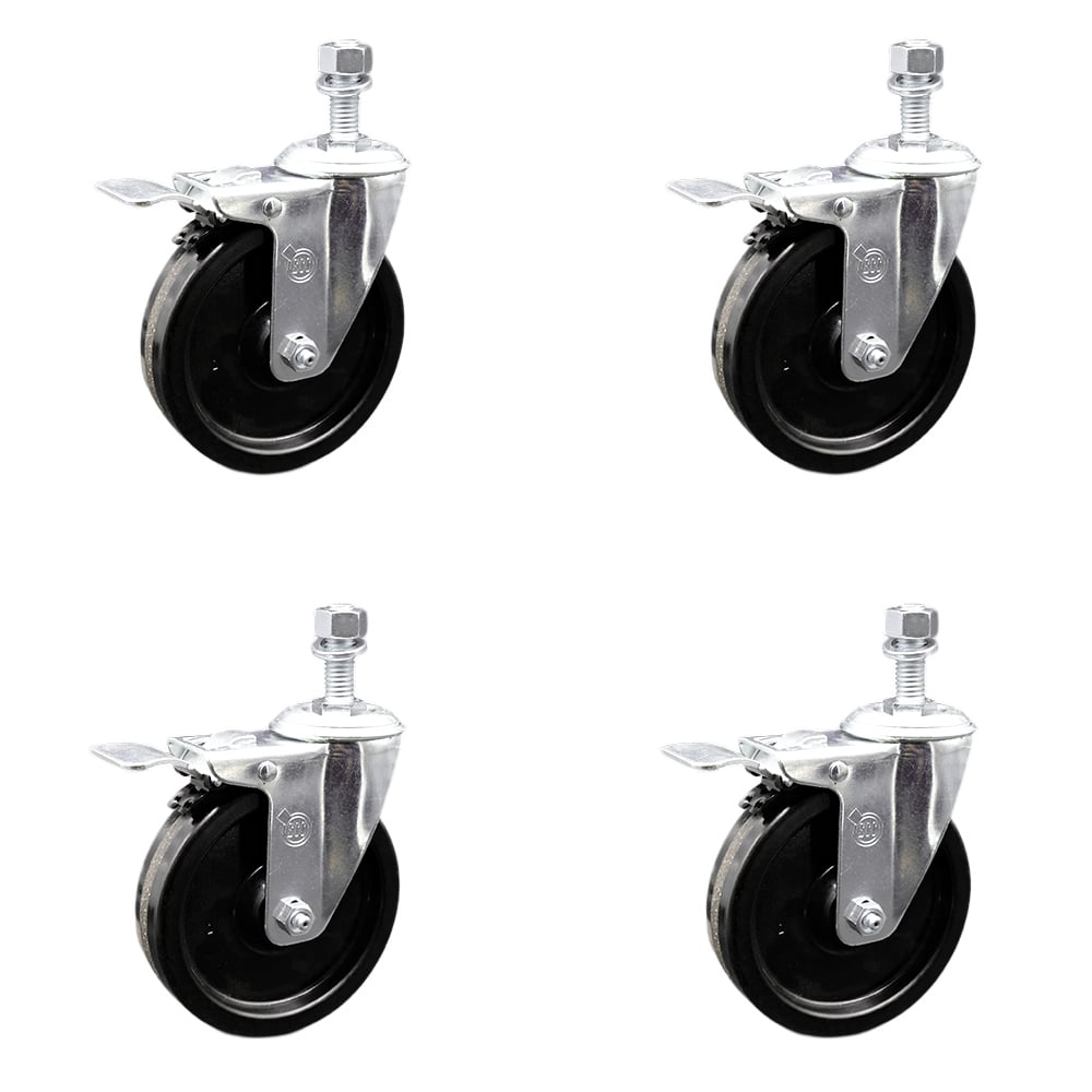 5 Inch SS Phenolic Swivel 3/8 Inch Threaded Stem Caster Set Total Lock ...
