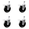 5 Inch SS Phenolic Swivel 3/8 Inch Threaded Stem Caster Set Total Lock ...
