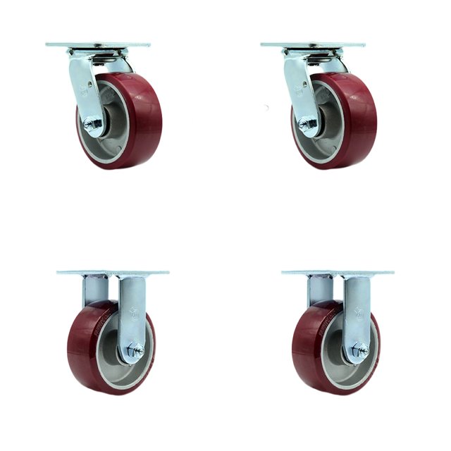 5 Inch SS Poly on Aluminum Caster Set with Roller Bearings 2 Swivel ...