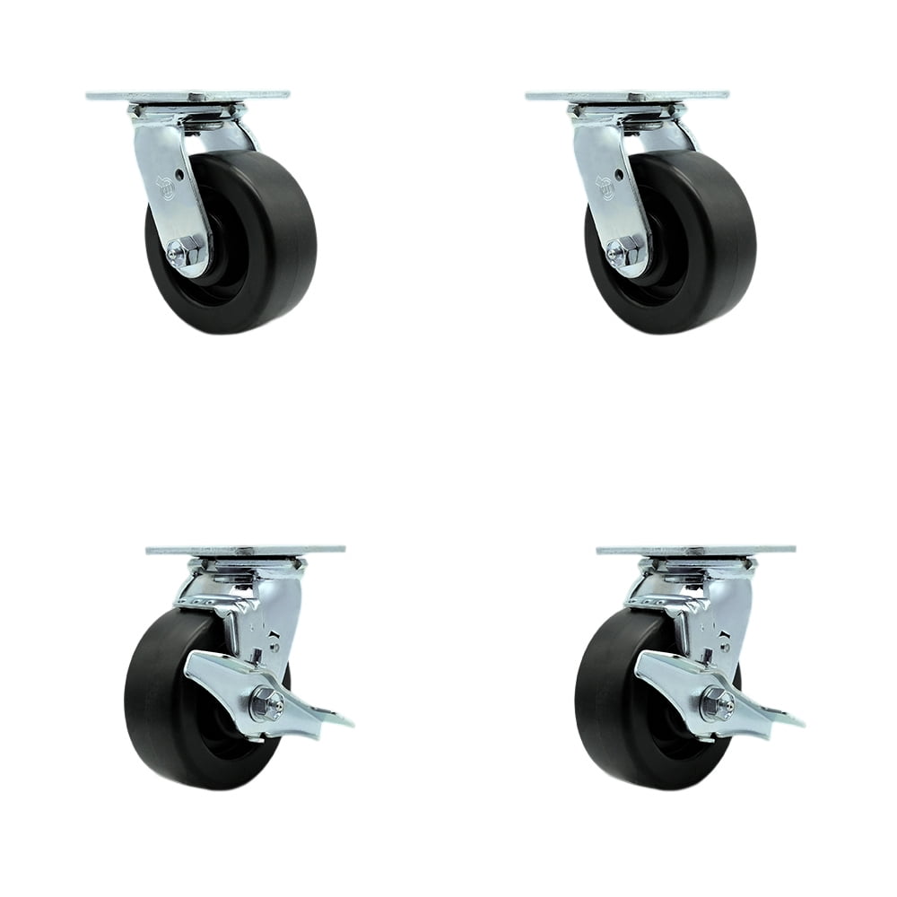 5 Inch SS Polyolefin Caster Set with Roller Bearings 2 Swivel Lock 2 ...