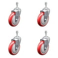 5 Inch SS Red Polyurethane Wheel Swivel 3/8 Inch Threaded Stem Caster ...