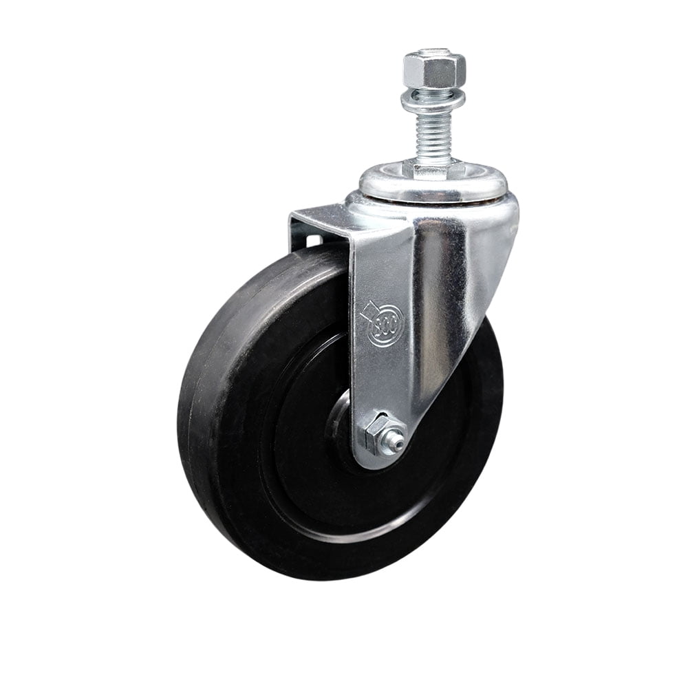5 Inch SS Soft Rubber Wheel Swivel 12mm Threaded Stem Caster Service ...