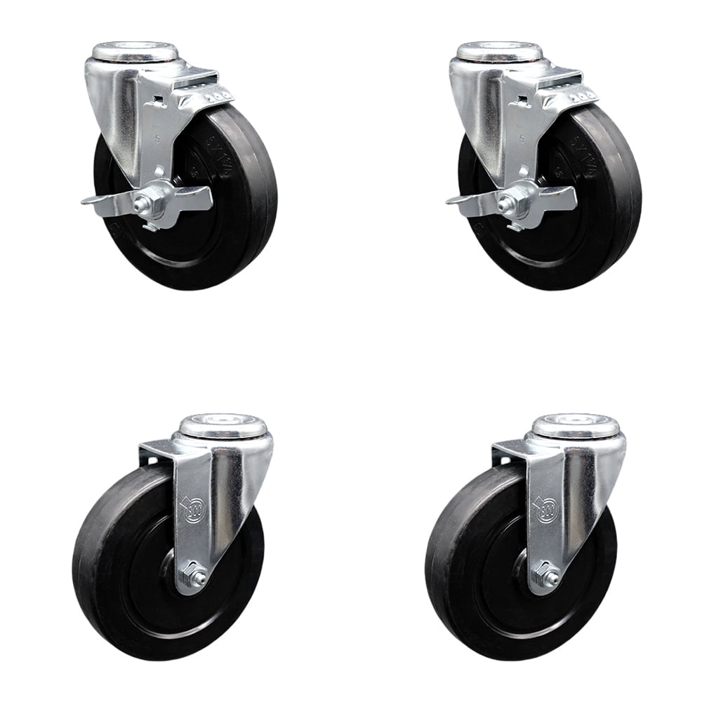5 Inch SS Soft Rubber Wheel Swivel Bolt Hole Caster Set with 2 Brake ...
