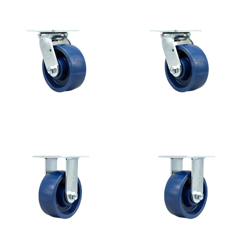 5 Inch SS Solid Poly Caster Set with Roller Bearings 2 Swivel Lock 2 ...