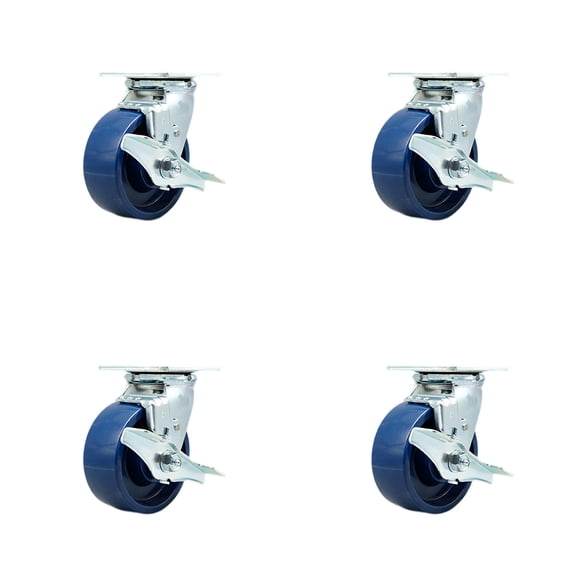 5 Inch SS Solid Poly Caster Set with Roller Bearings 4 Brake 2 Swivel ...